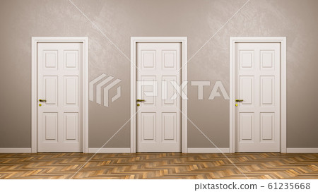 Three Closed White Doors in Front in the Room - Stock Illustration ...