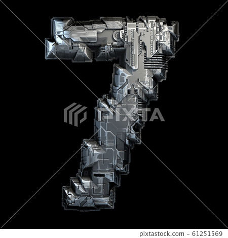 Number 7 made of metal isolated on black... - Stock Illustration ...