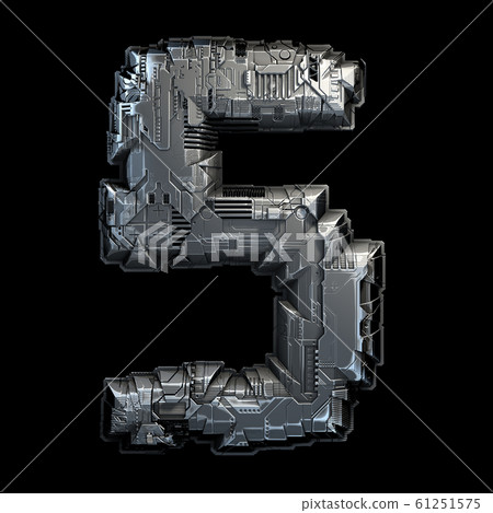 Number 5 made of metal isolated on black... - Stock Illustration ...