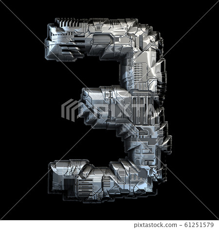Number 3 made of metal isolated on black... - Stock Illustration ...