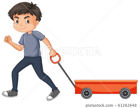 Boy pulling red wagon on white background - Stock Illustration ...