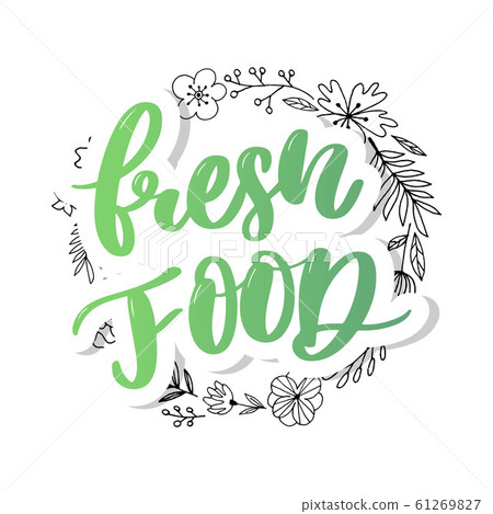 Fresh food lettering calligraphy Rubber Stamp - Stock Illustration ...