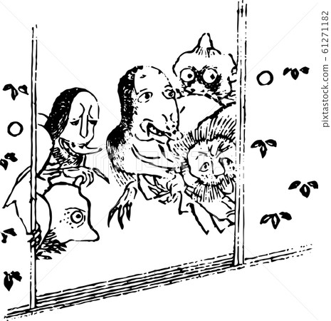 Youkai peeking through fusuma - Stock Illustration [61271182] - PIXTA