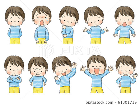 Boy upper body pose set (black line) - Stock Illustration [61301719 ...