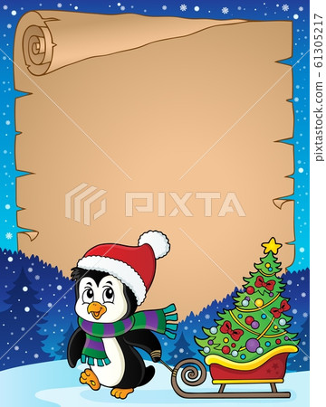 Christmas penguin and sledge parchment 1 - Stock Illustration [61305217 ...