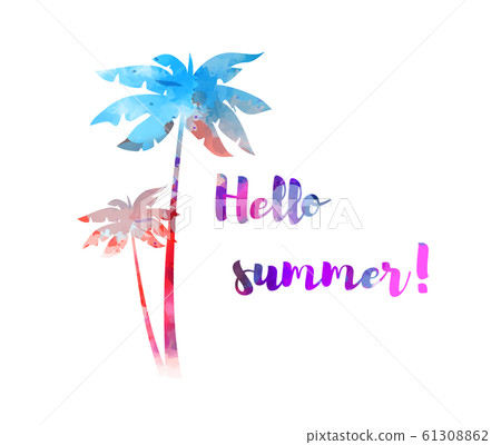 Hello summer text with palm trees - Stock Illustration [61308862] - PIXTA