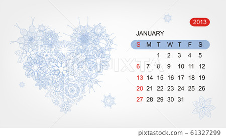 Vector calendar 2013, january. Art heart design - Stock Illustration ...