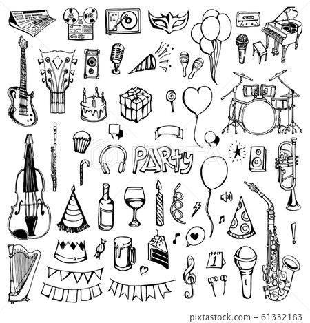 Set of Party Drawing illustration Hand drawn - Stock Illustration ...