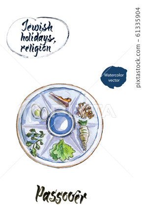 Passover seder plate, Jewish holiday, hand... - Stock Illustration ...