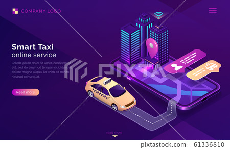 Smart taxi online service isometric landing page - Stock Illustration ...