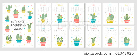 Monthly retro cacti calendar 2020 - Stock Illustration [61345029] - PIXTA