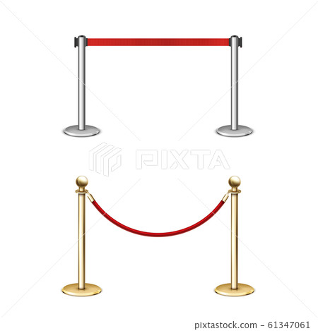 Golden rope barrier with red velvet rope fence. - Stock Illustration ...