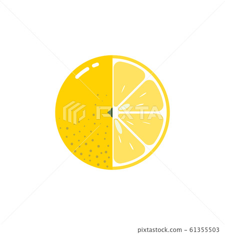 Lemon fruit sphere with half slice logo, flat...-插圖素材 [61355503] - PIXTA圖庫