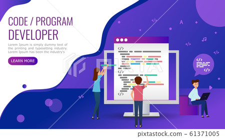 The team writes code programming for the site. - Stock Illustration ...