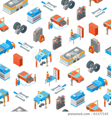 Auto Service 3d Seamless Pattern Background... - Stock Illustration ...