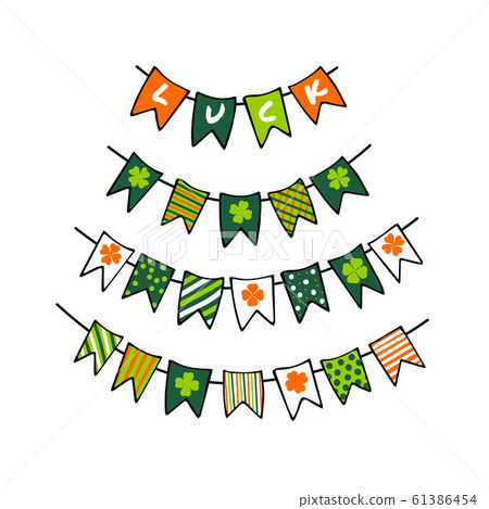 St. Patricks day bunting with patterned clover... - Stock Illustration ...