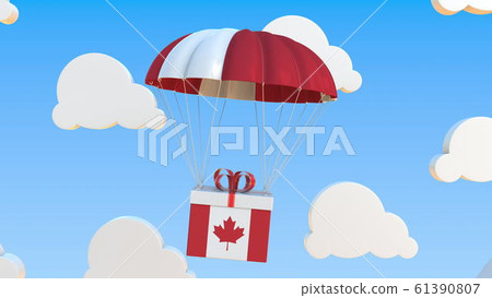 Box with national flag of Canada falls with a... - Stock Illustration ...