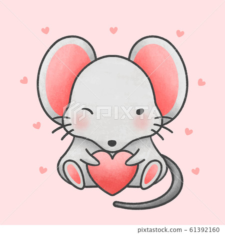 Cute mouse holding heart cartoon hand drawn style - Stock Illustration ...