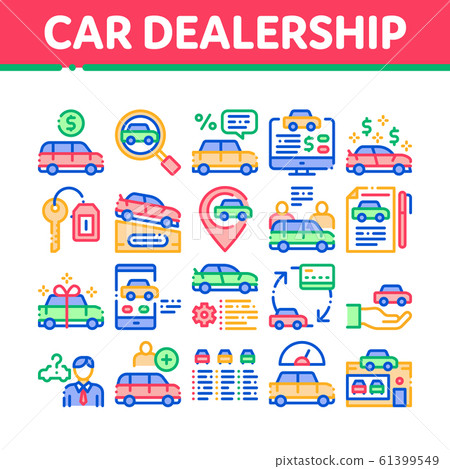 Car Dealership Shop Collection Icons Set Vector - Stock Illustration ...