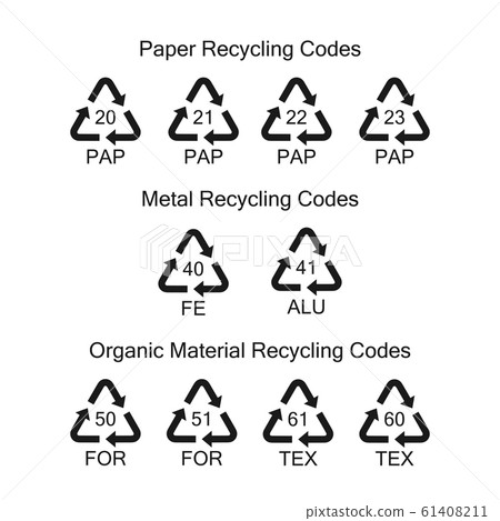 Recycling codes for paper, metals and organic...-插圖素材 [61408211] - PIXTA圖庫