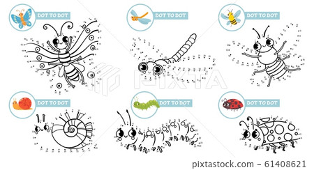 Connect dots cartoon insects game. Cute insect... - Stock Illustration ...