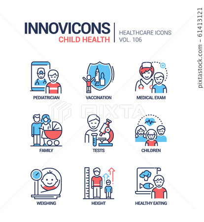 Child health - vector line design style icons set - Stock Illustration ...