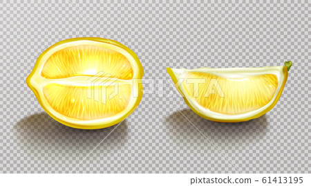 Lemon, sliced citrus with shadow realistic - Stock Illustration ...