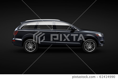 Black suv car, studio setup, on a dark background.-插圖素材 [61414990 ...