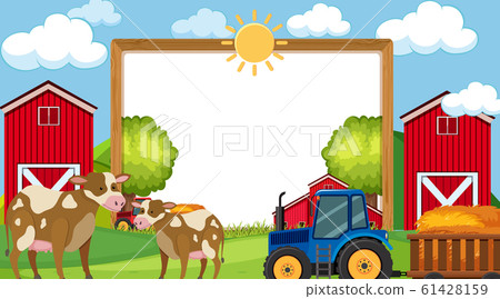 Border template with farm scene in background - Stock Illustration ...