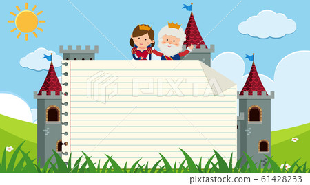 Border template with king and queen at the castle - Stock Illustration ...