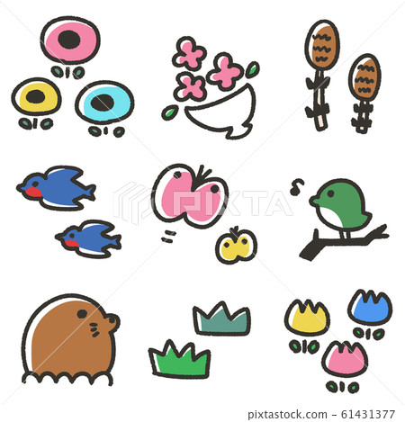 Hand drawn cute spring icon set - Stock Illustration [61431377] - PIXTA