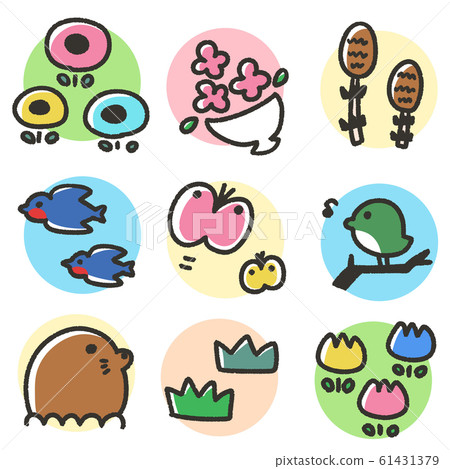 Hand drawn cute spring icon set with background - Stock Illustration ...