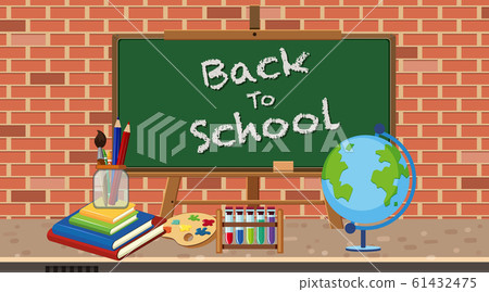Back to school sign in classroom with school - Stock Illustration ...