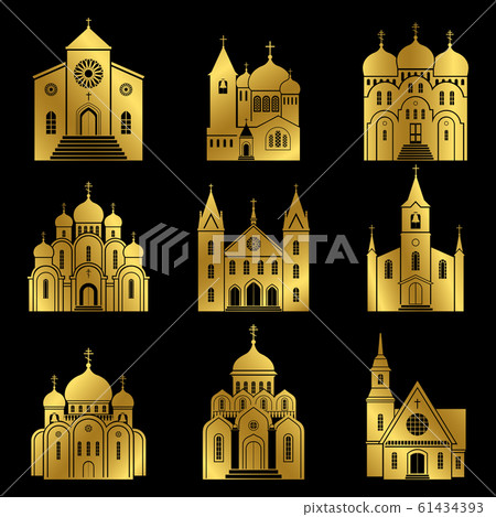 Gold christian church icons on black background - Stock Illustration ...