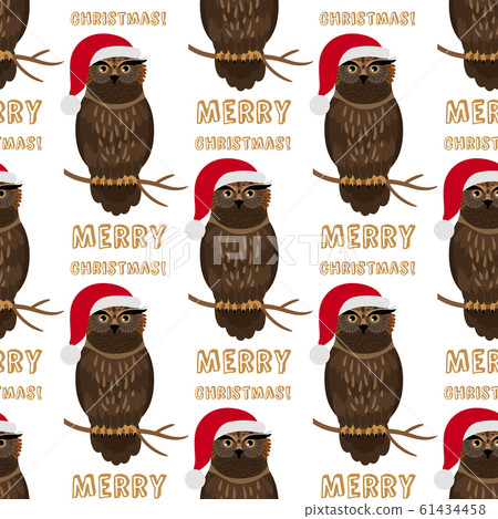 Christmas owl with Santa hat seamless pattern - Stock Illustration ...