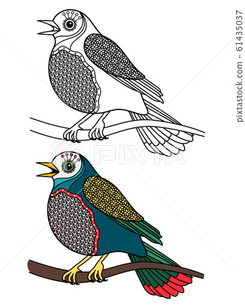 Bird coloring. Doodle singing birds isolated on... - Stock Illustration ...