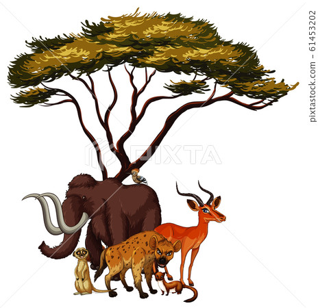 Isolated picture of animals under the tree - Stock Illustration ...