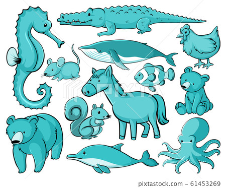 Many animals in blue color - Stock Illustration [61453269] - PIXTA