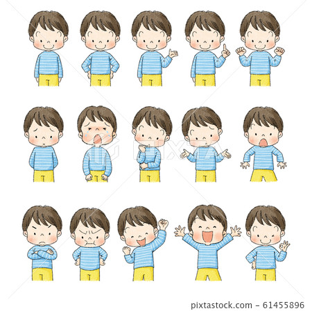 Boy Upper body expression set (black line) - Stock Illustration ...