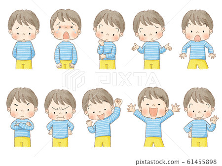 Boy upper body pose set (brown line) - Stock Illustration [61455898 ...
