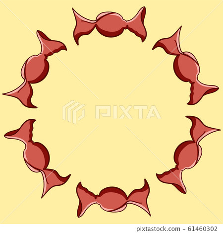 Round frame made of candies in red wrapper on - Stock Illustration ...