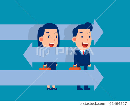 Person standing between arrows. Teamwork and - Stock Illustration ...