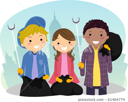 Stickman Teens Community Service Trash Bags - Stock Illustration ...