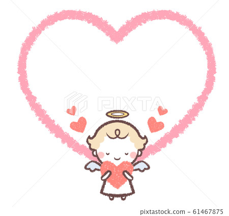 Angel central heart line drawing frame - Stock Illustration [61467875 ...
