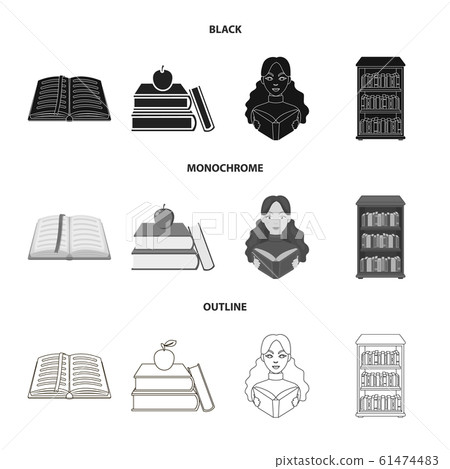 Vector design of library and textbook sign. Set... - Stock Illustration ...