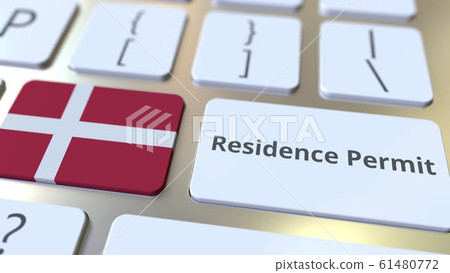 Residence Permit text and flag of Denmark on... - Stock Illustration ...