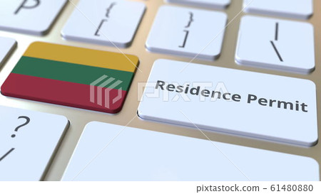 Residence Permit text and flag of Lithuania on... - Stock Illustration ...