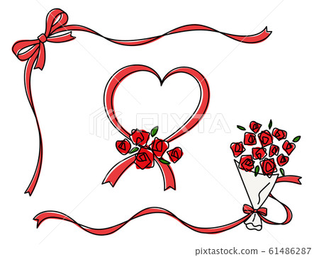 Ribbon and rose frame hand-painted line drawing - Stock Illustration ...