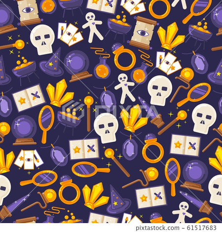 Game magic icons in seamless pattern, vector... - Stock Illustration ...