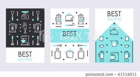 Set of banners with line icons of kitchen... - Stock Illustration ...